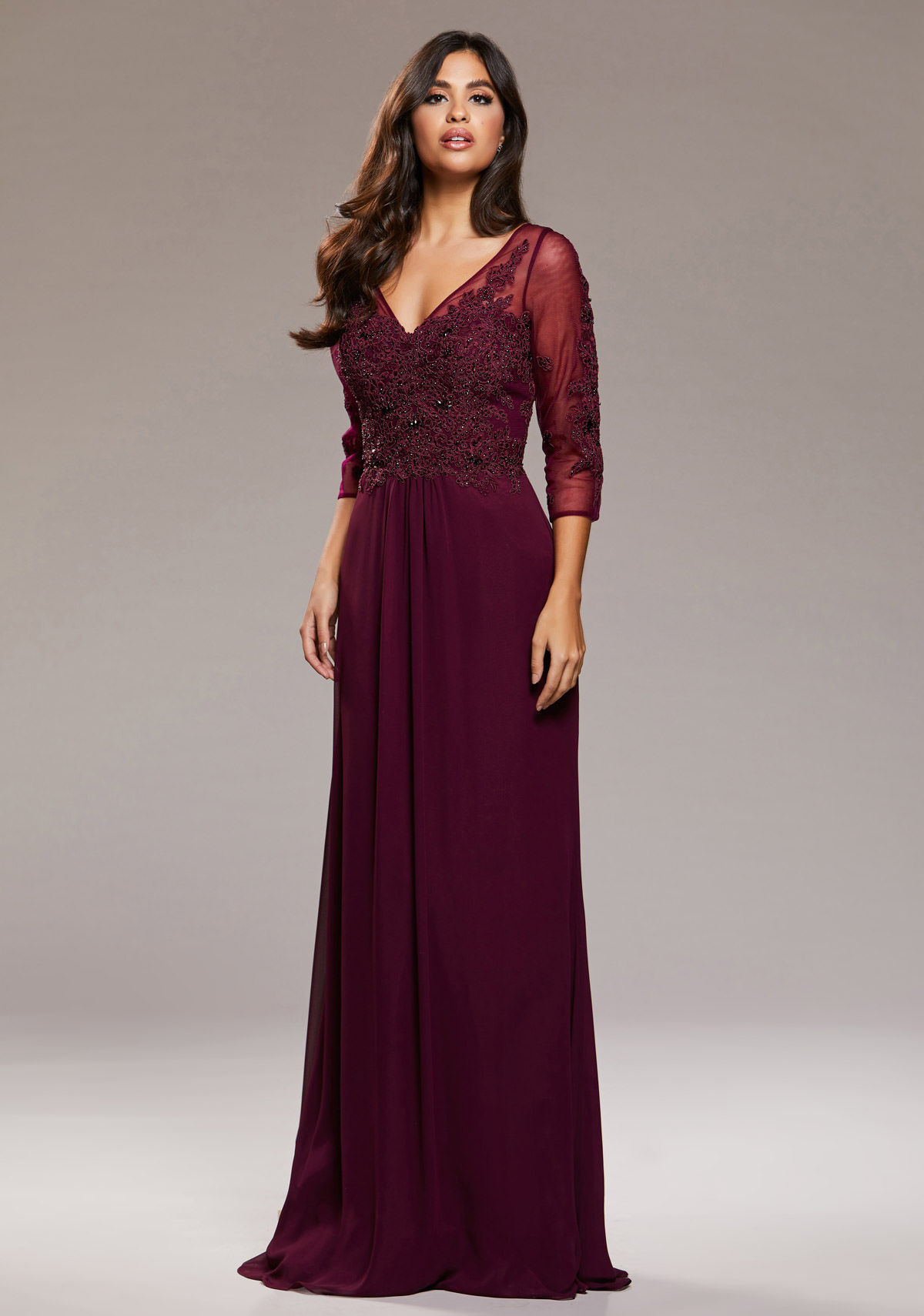 Abito da sera in chiffon a maniche lunghe in viola reale - Christian ...