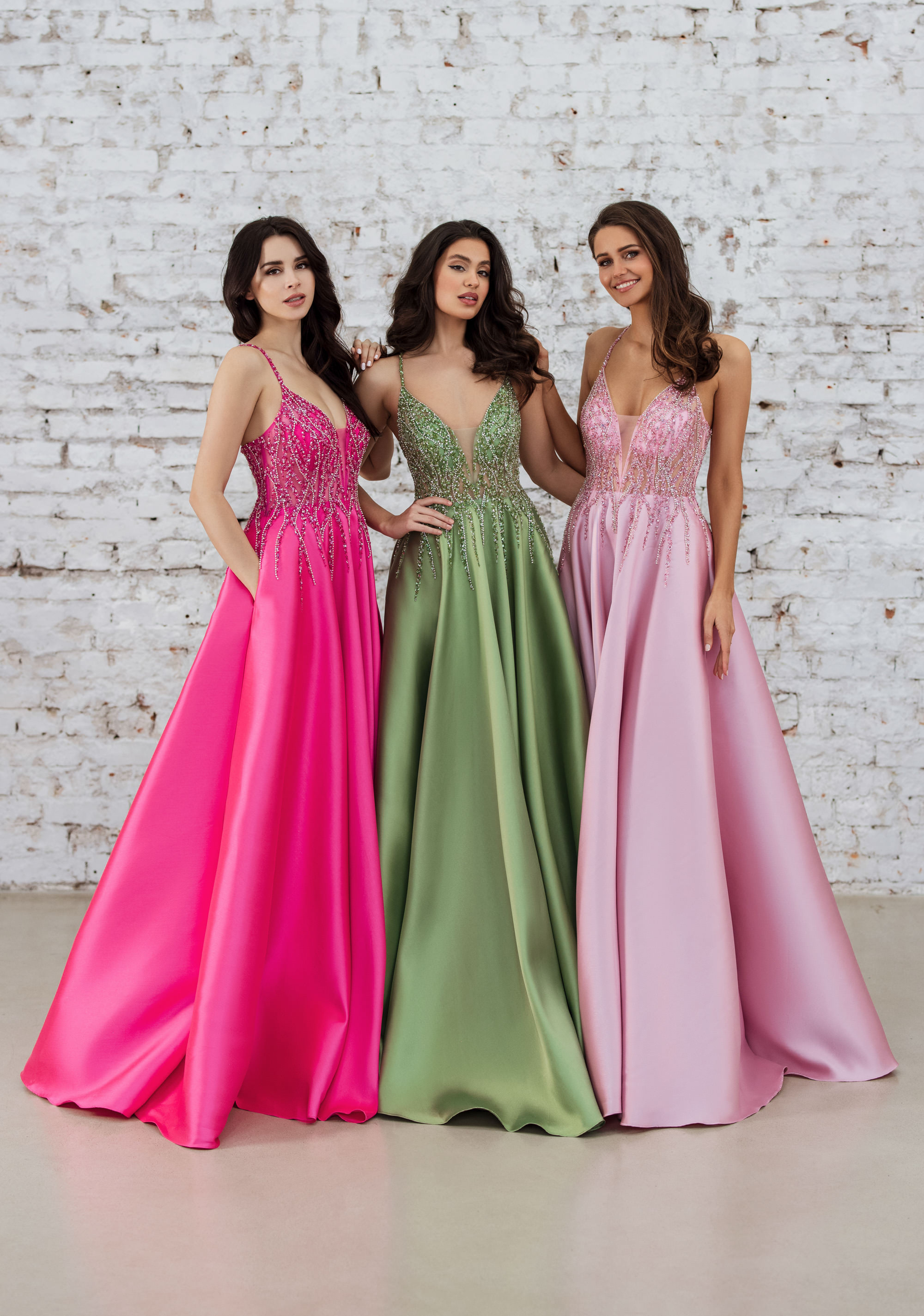 Mikado evening dress with rhinestones in candy pink - Christian Koehlert