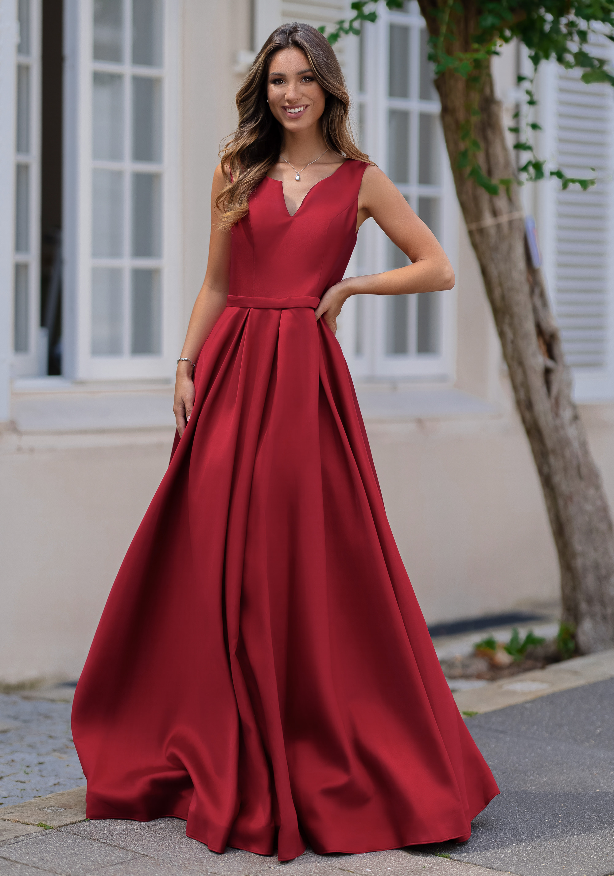 Vestido de noche mikado en Salsa Red - Christian Koehlert