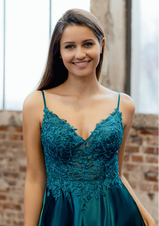 Satin Evening Dress In Botanical Green Christian Koehlert Satin Evening Dress In Botanical Green Christian Koehlert