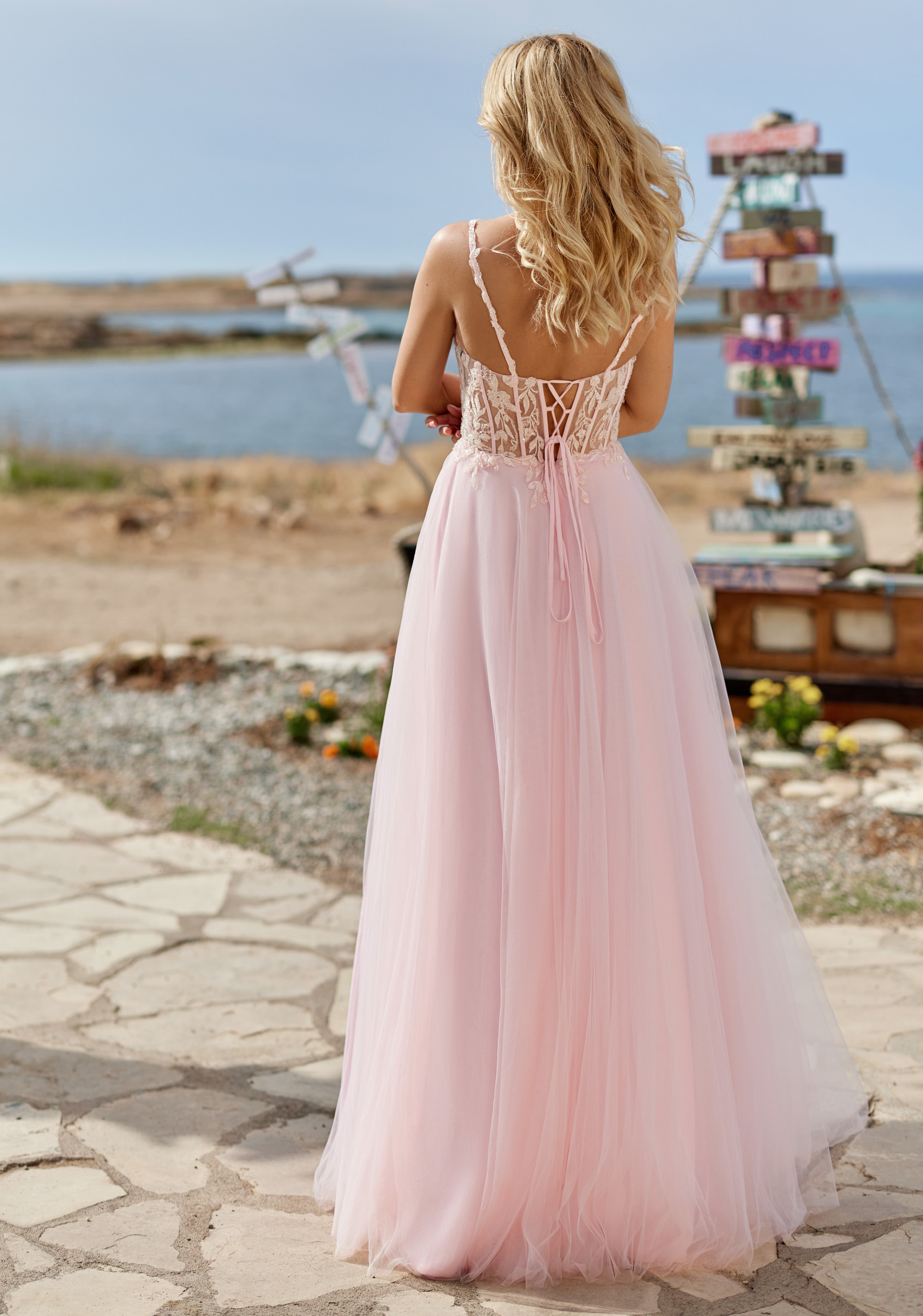 Tulle evening dress with lacing in candy pink - Christian Koehlert