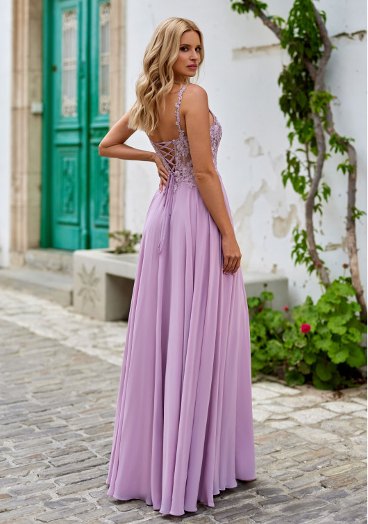 Flowing evening dress with rhinestone applications in lavender snow ...