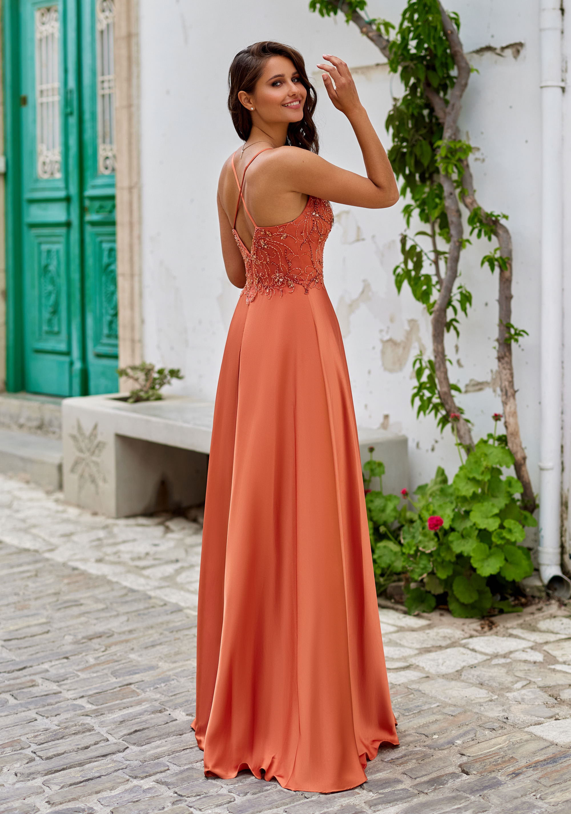 Satin Abendkleid in Spicy Orange - Christian Koehlert