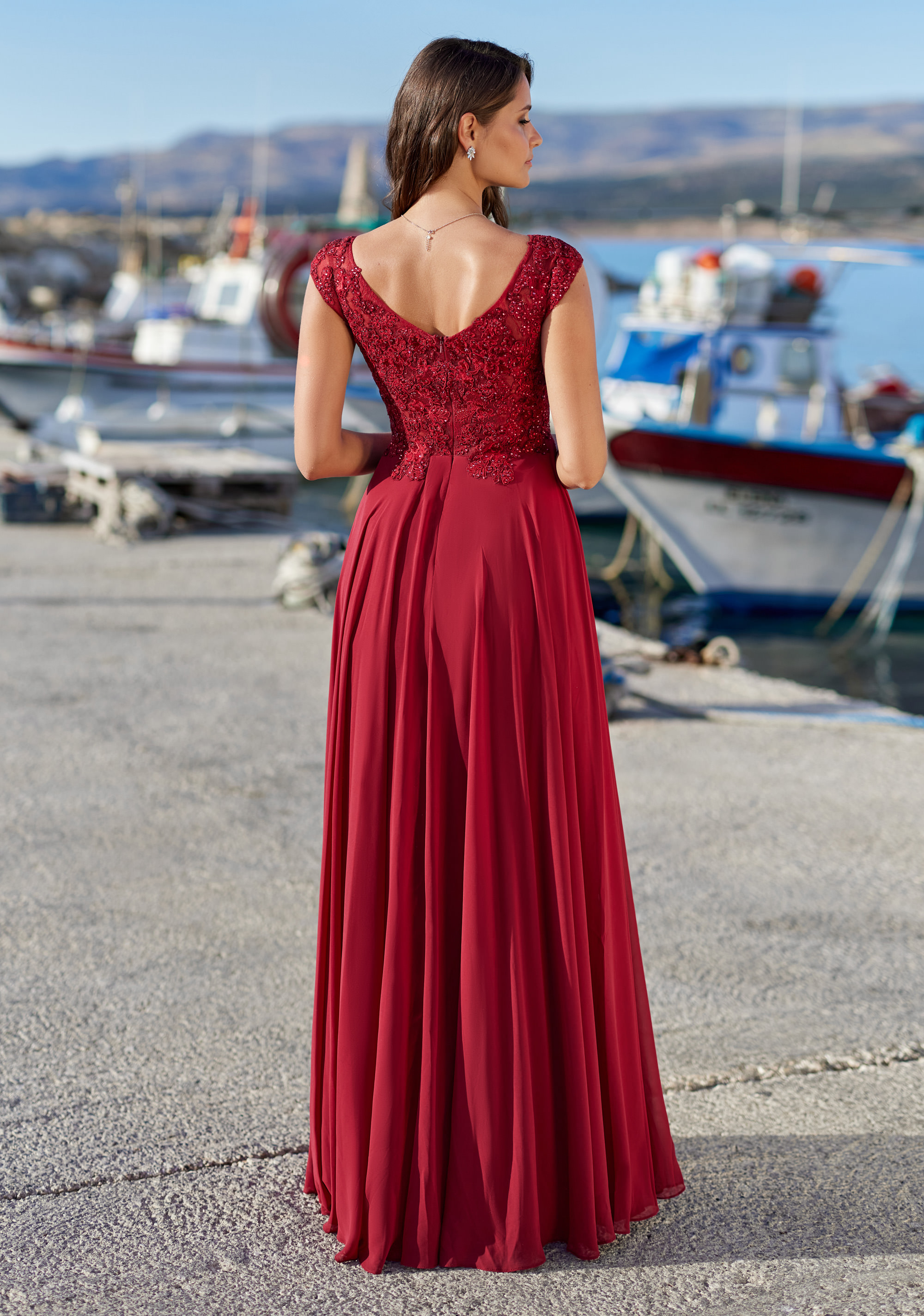 Chiffon evening dress in Rio Red - Christian Koehlert