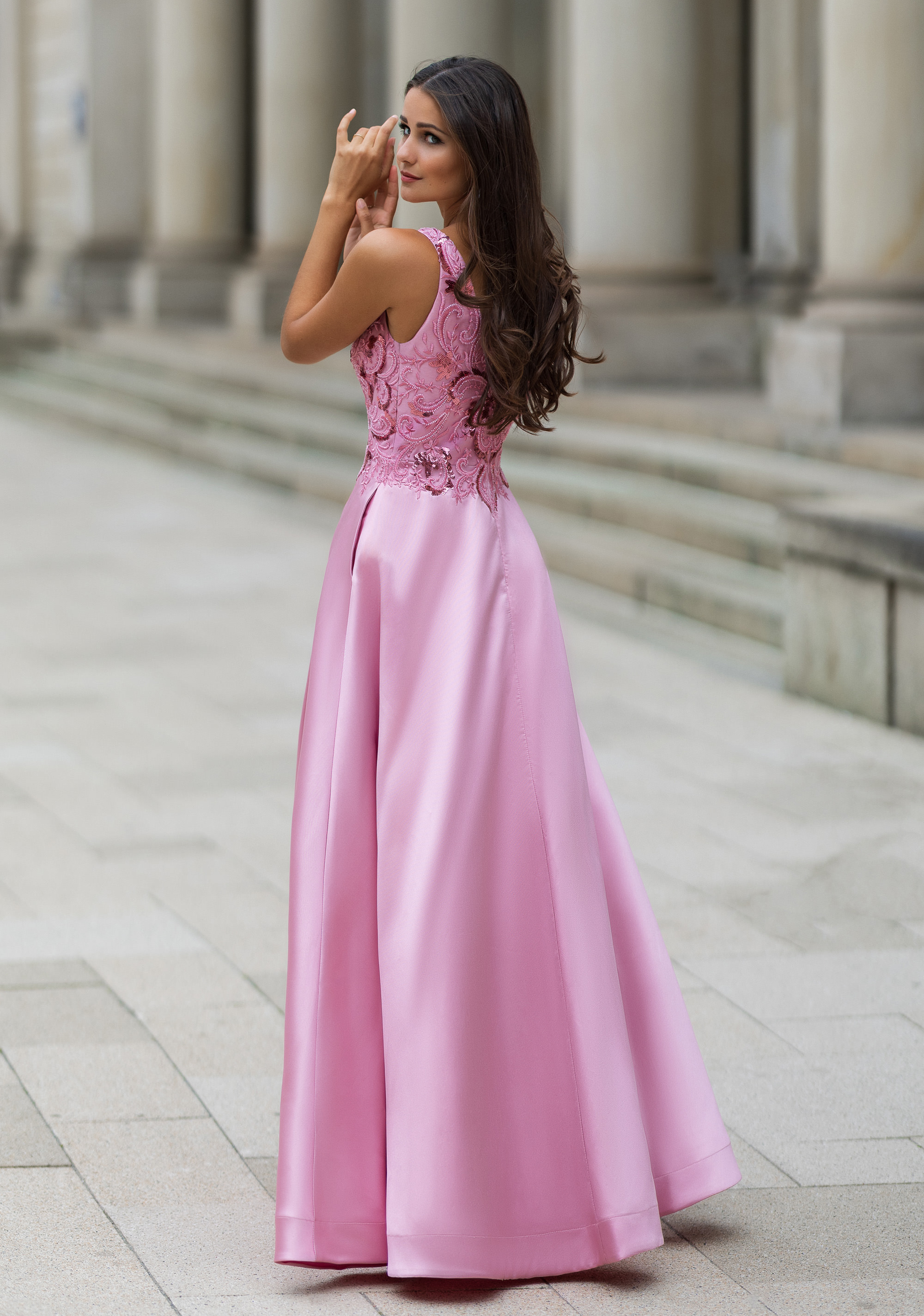 Flowing Mikado evening dress in candy pink - Christian Koehlert