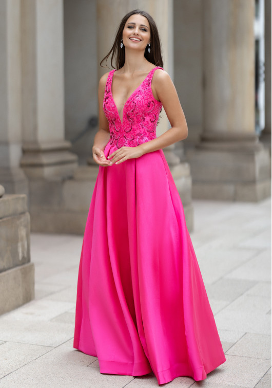 Flowing Mikado evening dress in shocking pink - Christian Koehlert