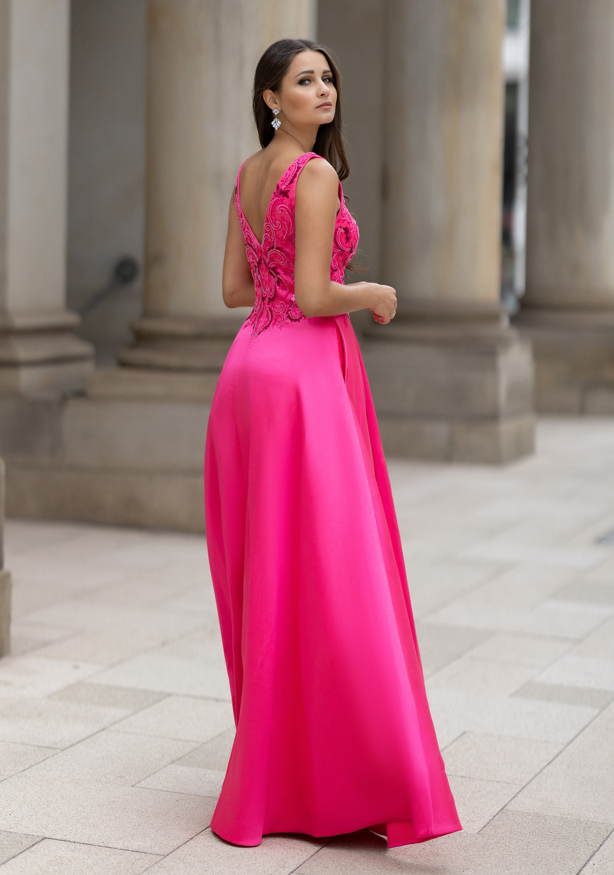 Flowing Mikado evening dress in shocking pink - Christian Koehlert
