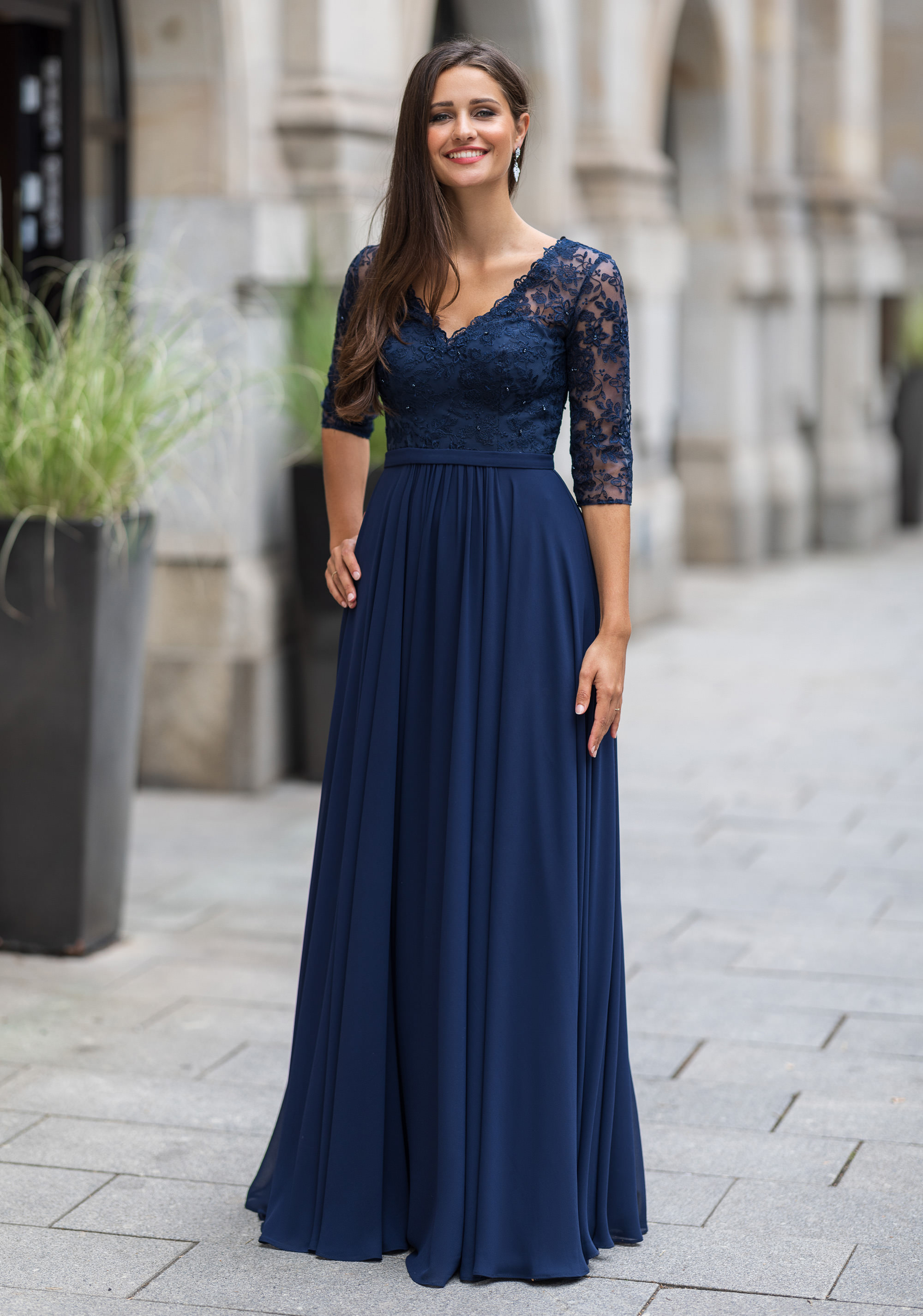 Chiffon Abendkleid in Twilight Blue - Christian Koehlert