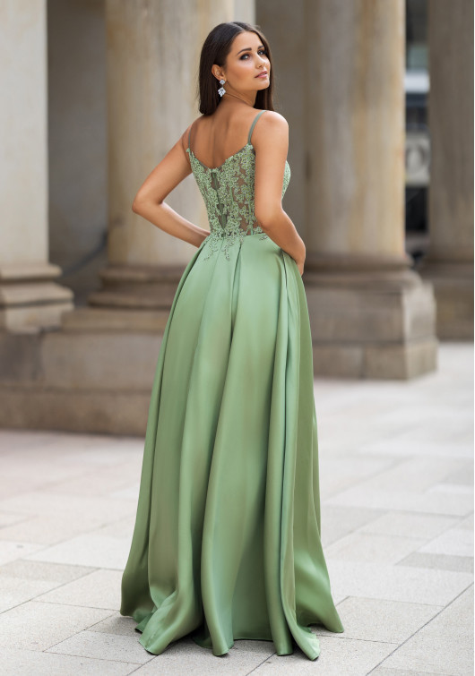 Robe de soirée en mikado vert menthe poivrée - Christian Koehlert