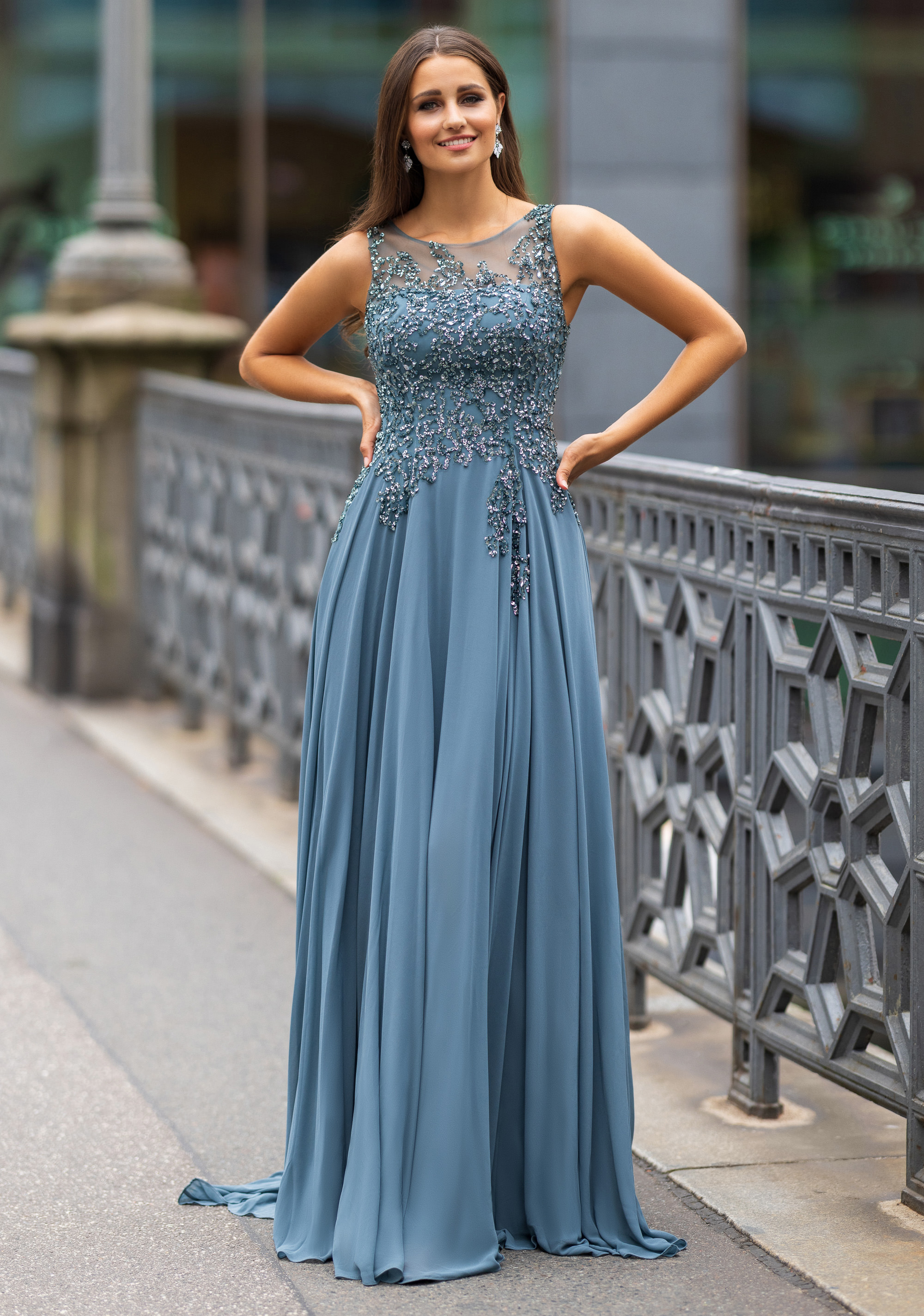 Elegant evening dress made of chiffon in Moonlight Jade - Christian ...