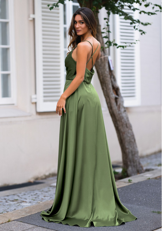 Abendkleid aus Satin in Olive Green - Christian Koehlert
