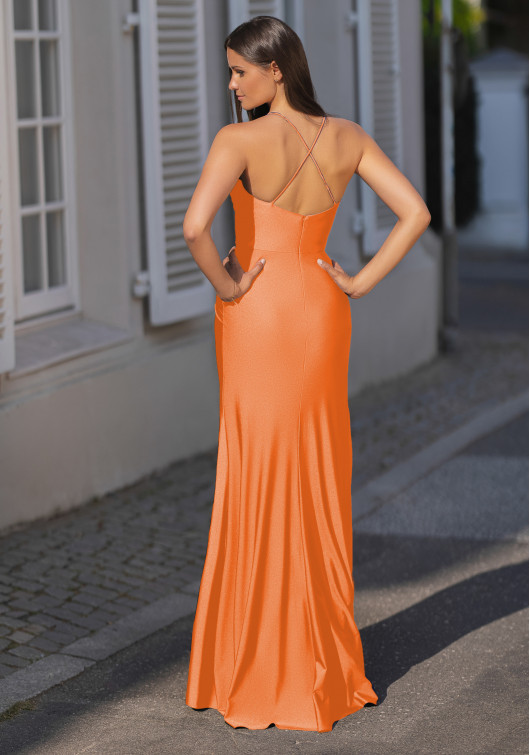 Jersey evening dress with slit in carrot orange - Christian Koehlert