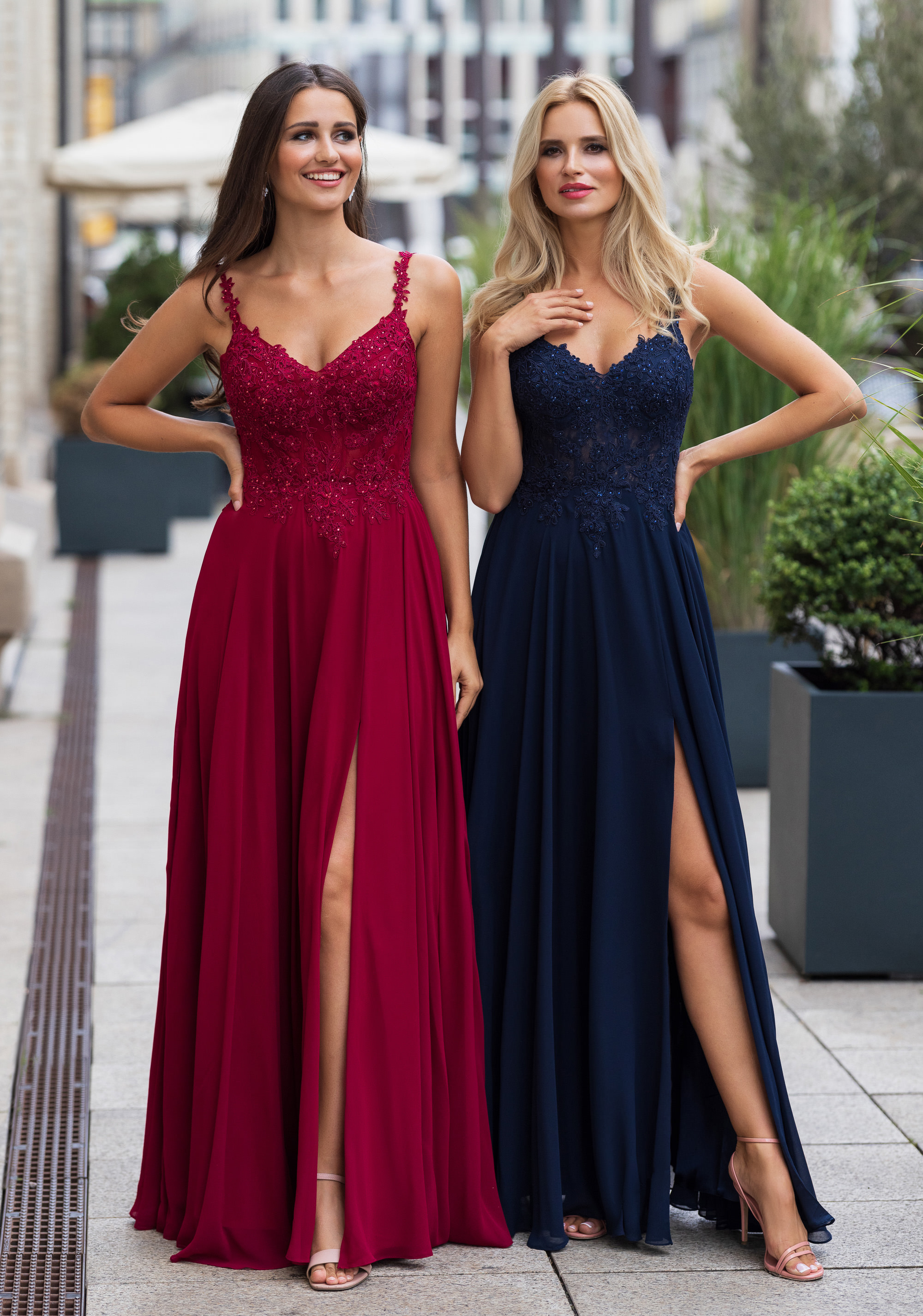 Flowing evening dress with rhinestone applications in Rio Red ...