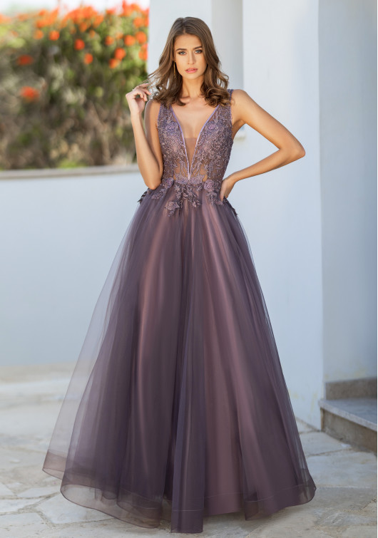 Tüll Abendkleid in Plum Truffle - Christian Koehlert