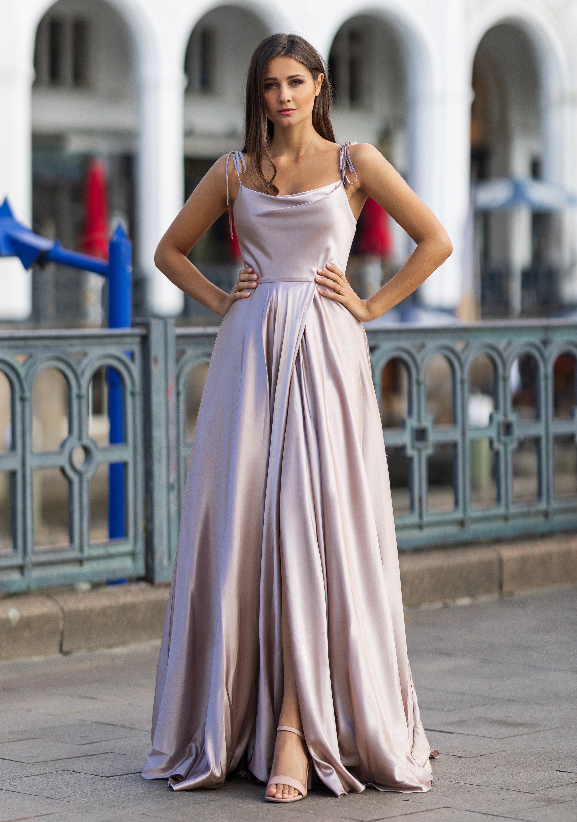 Satin Evening Dress in Macadamia Nut - Christian Koehlert