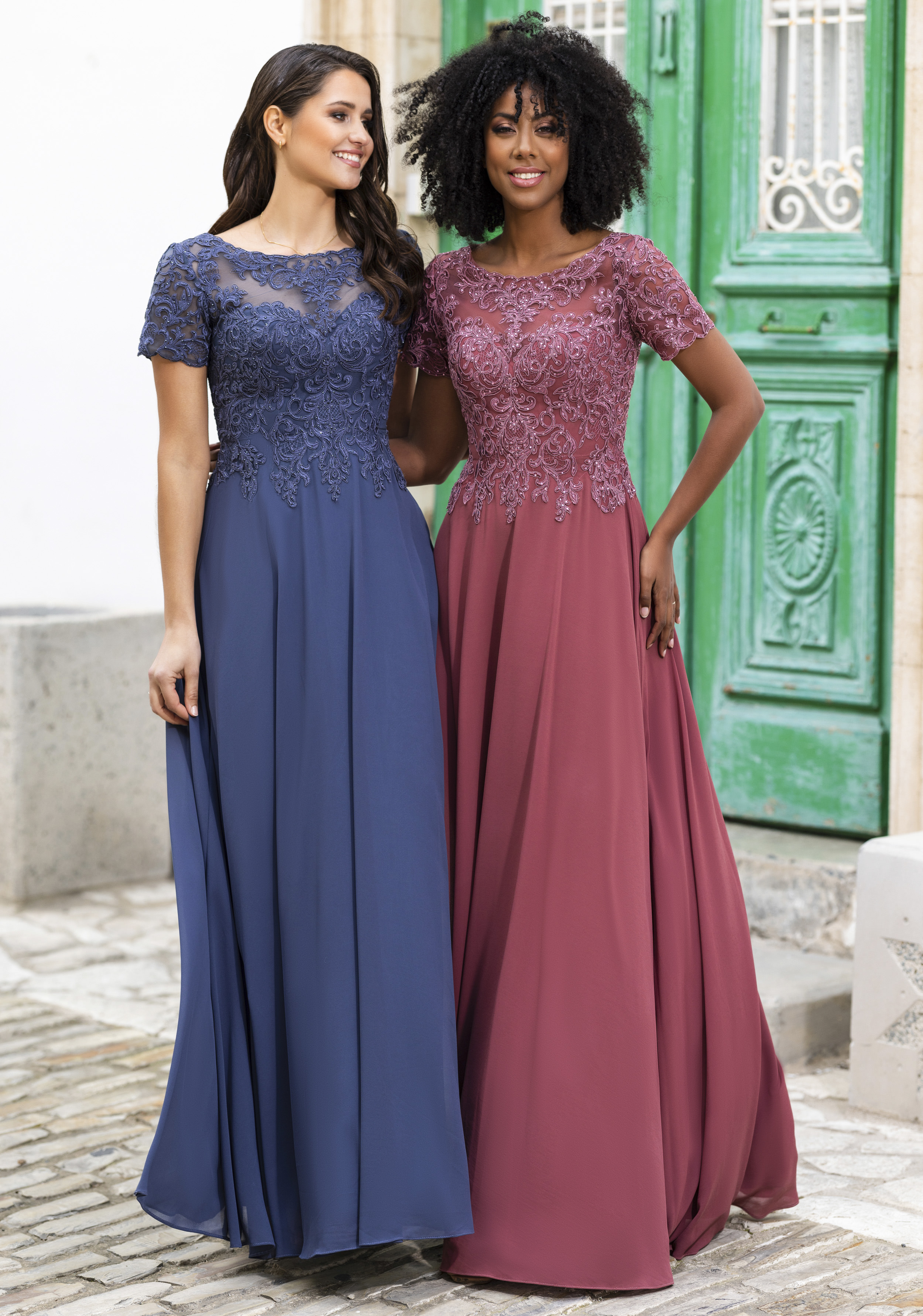 Chiffon Abendkleid in Vintage Indigo - Christian Koehlert