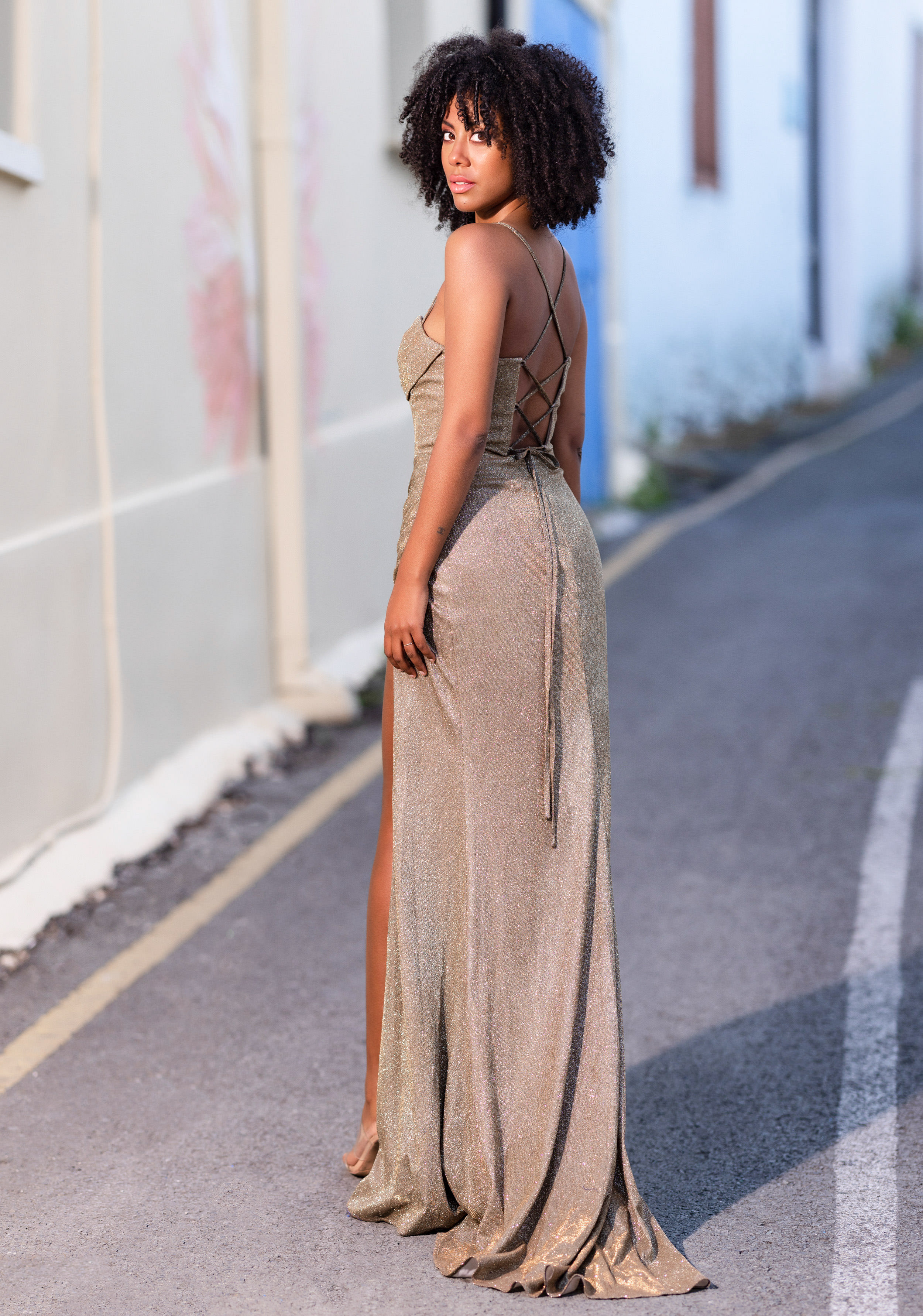 Sparkling evening dress in glitter gold - Christian Koehlert