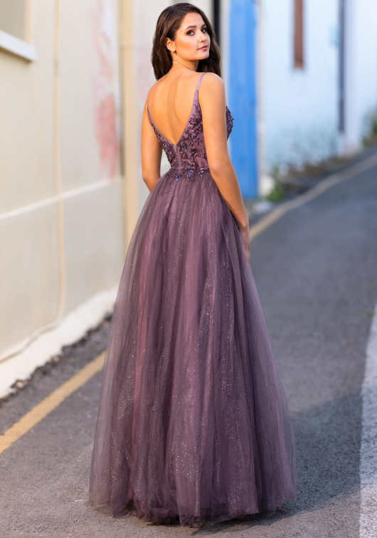 Tulle evening dress in Glitter Plum Truffle - Christian Koehlert