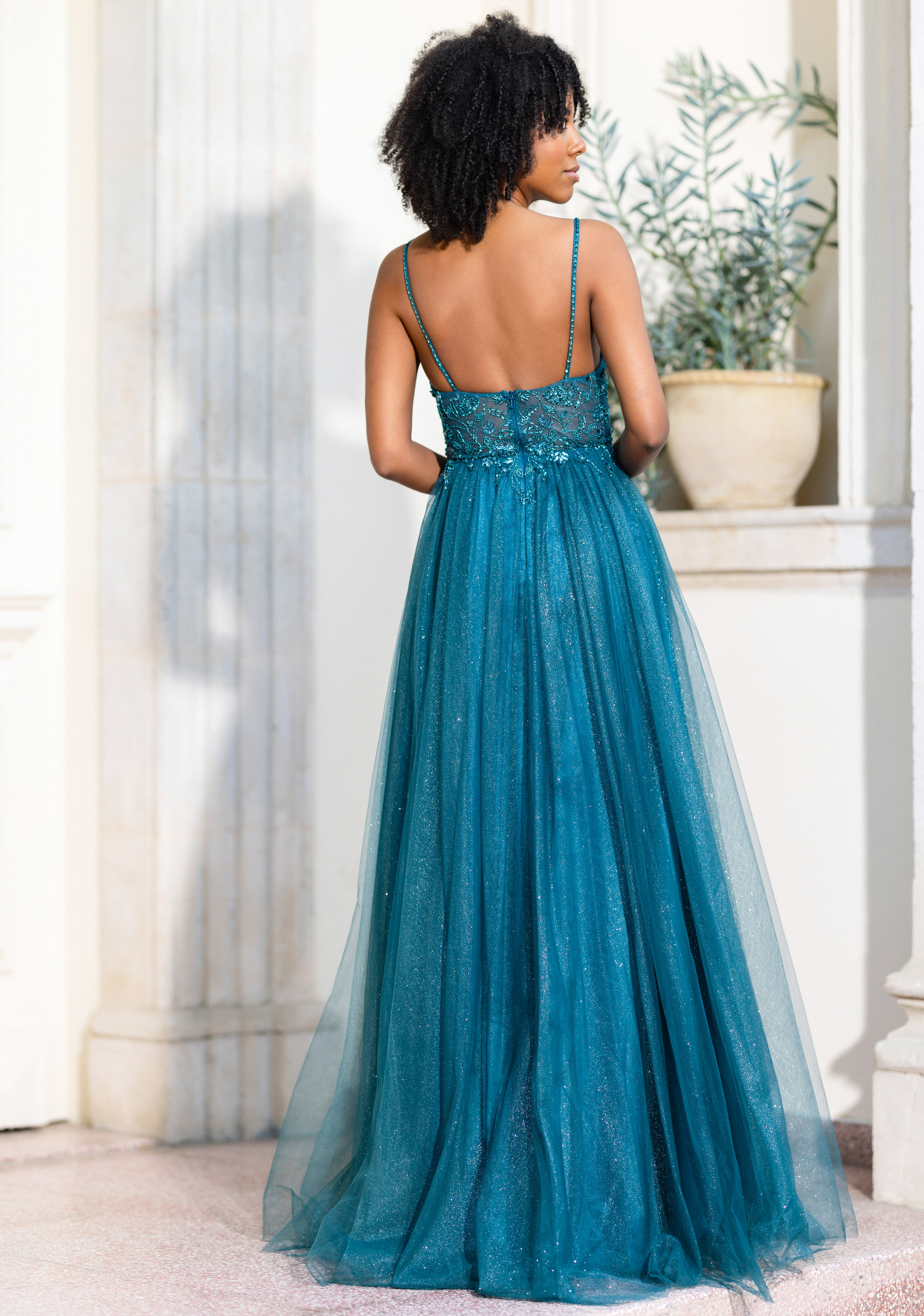 Glitzerndes Tüll Abendkleid in Glitter Peacock Green - Christian Koehlert