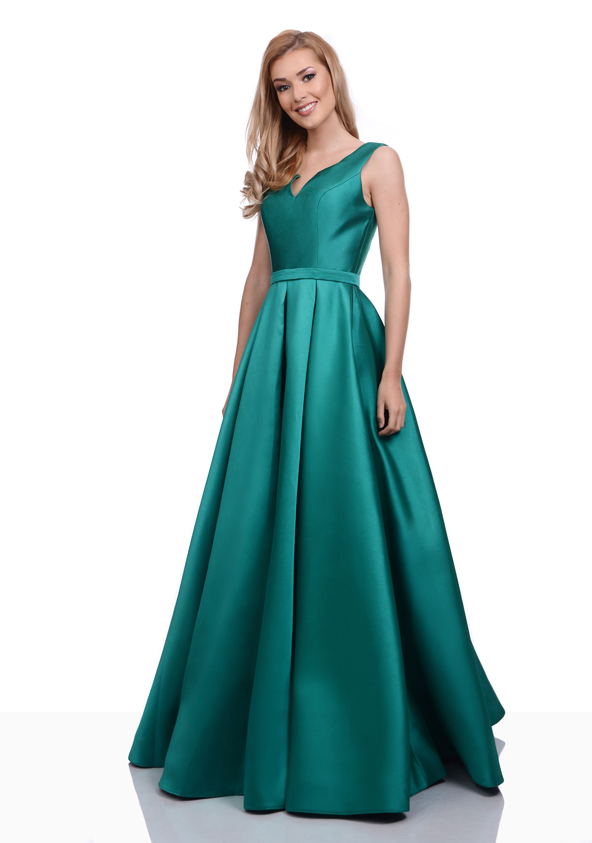 Robe de soirée Mikado en vert fleuri - Christian Koehlert