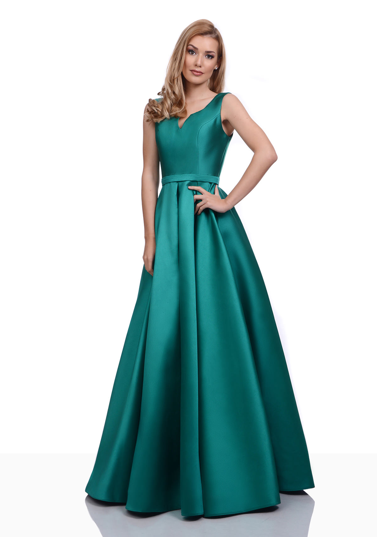 Robe de soirée Mikado en vert fleuri - Christian Koehlert