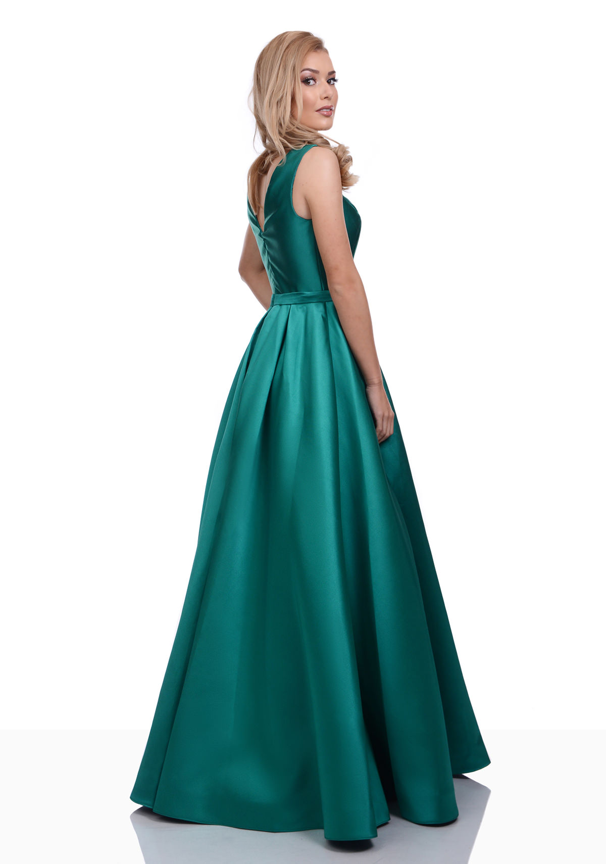 Robe de soirée Mikado en vert fleuri - Christian Koehlert