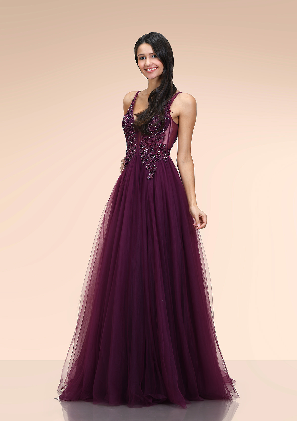 Abito da sera svasato in tulle viola reale - Christian Koehlert