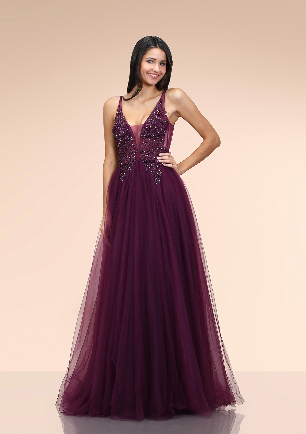 Abito da sera svasato in tulle viola reale - Christian Koehlert