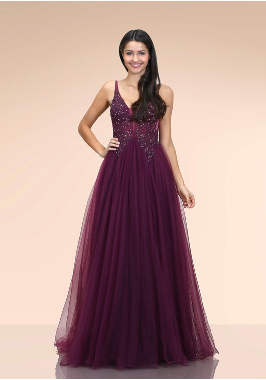 Abito da sera svasato in tulle viola reale - Christian Koehlert